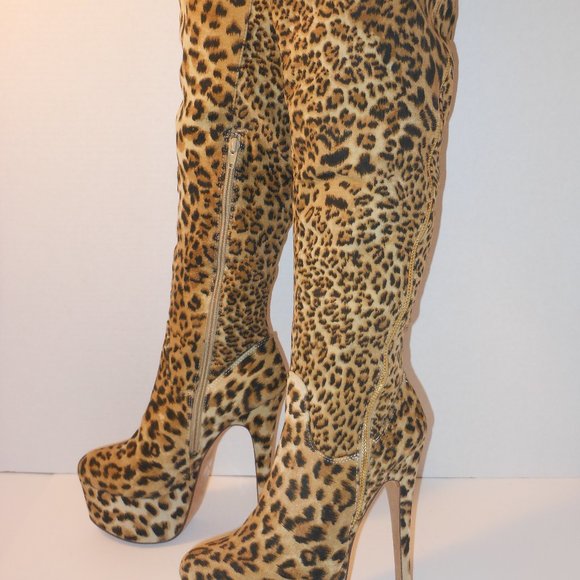 FRH | Shoes | Frh Animal Print Platform Over The Knee Boots Size 85 ...